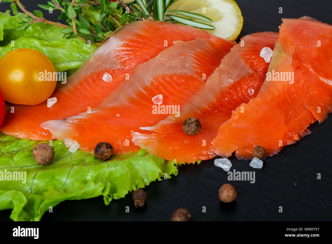 Raw trout fillet with salt and spices Stock Photo - Alamy