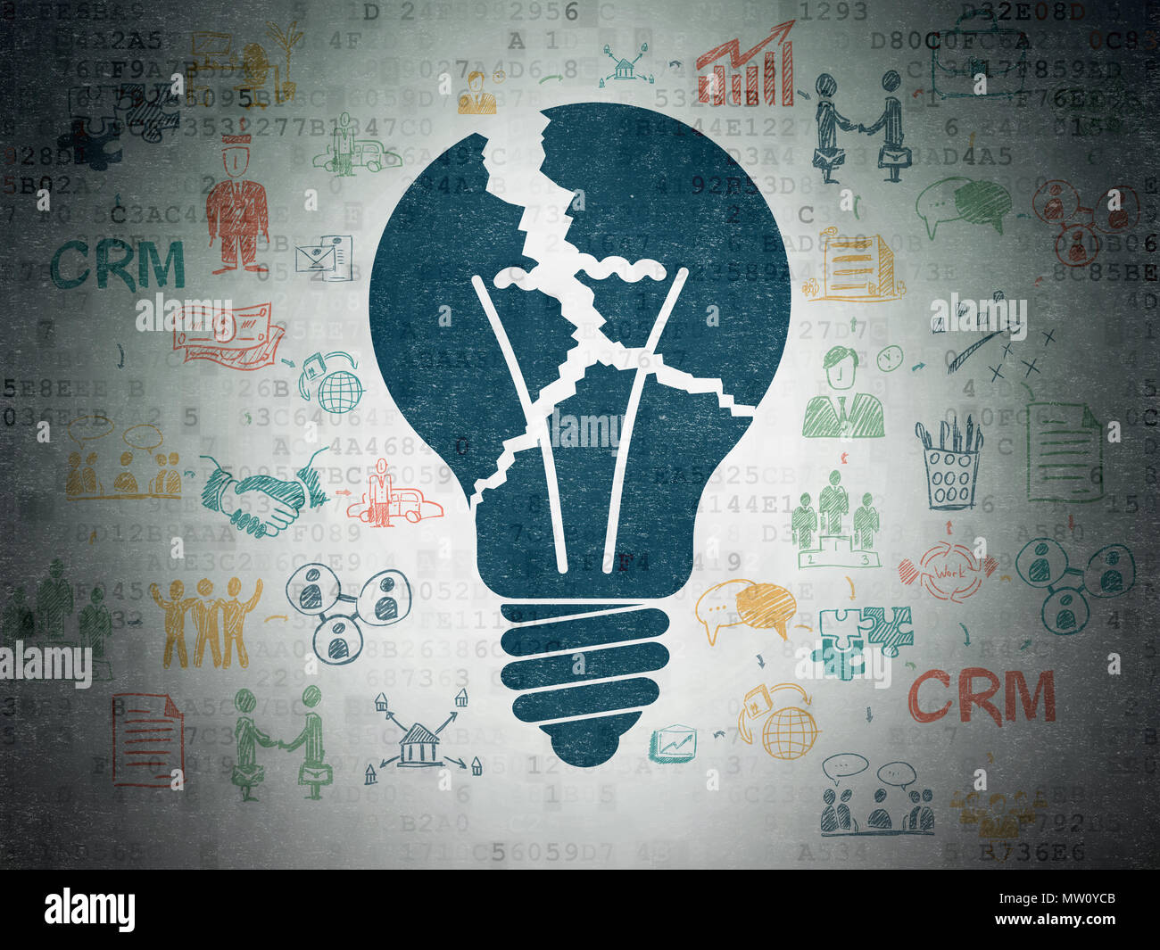 Business concept: Painted blue Light Bulb icon on Digital Data Paper background with Scheme Of ...