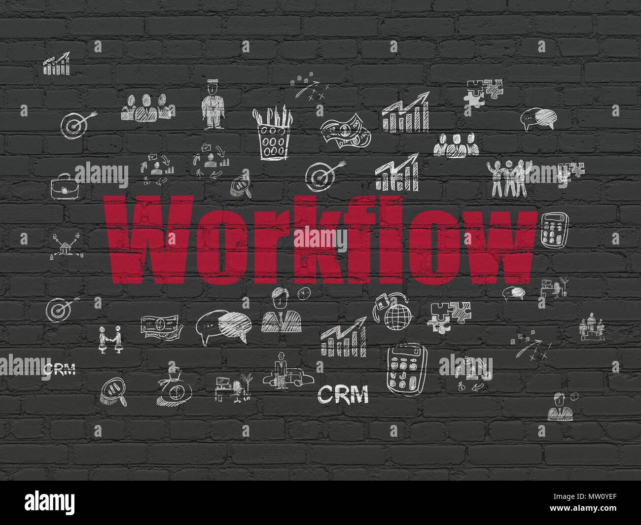 Finance concept: Painted red text Workflow on Black Brick wall ...