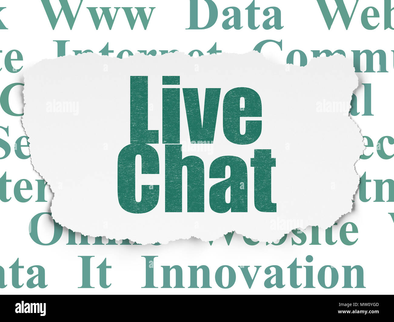 Web design concept: Painted green text Live Chat on Torn Paper background with Tag Cloud Stock ...