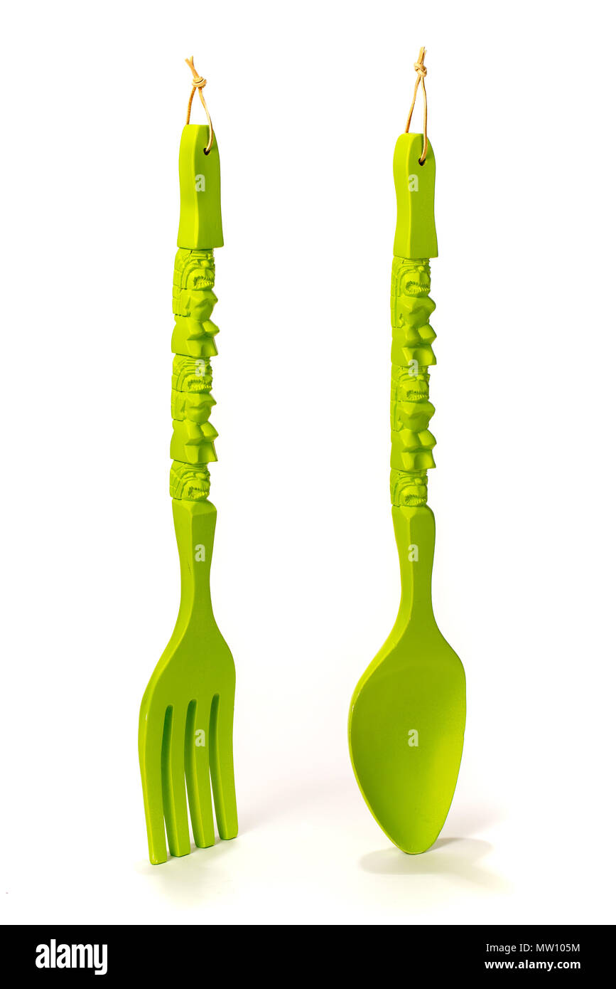 Wooden Spoon and Fork isolated Right side View Stock Photo - Alamy