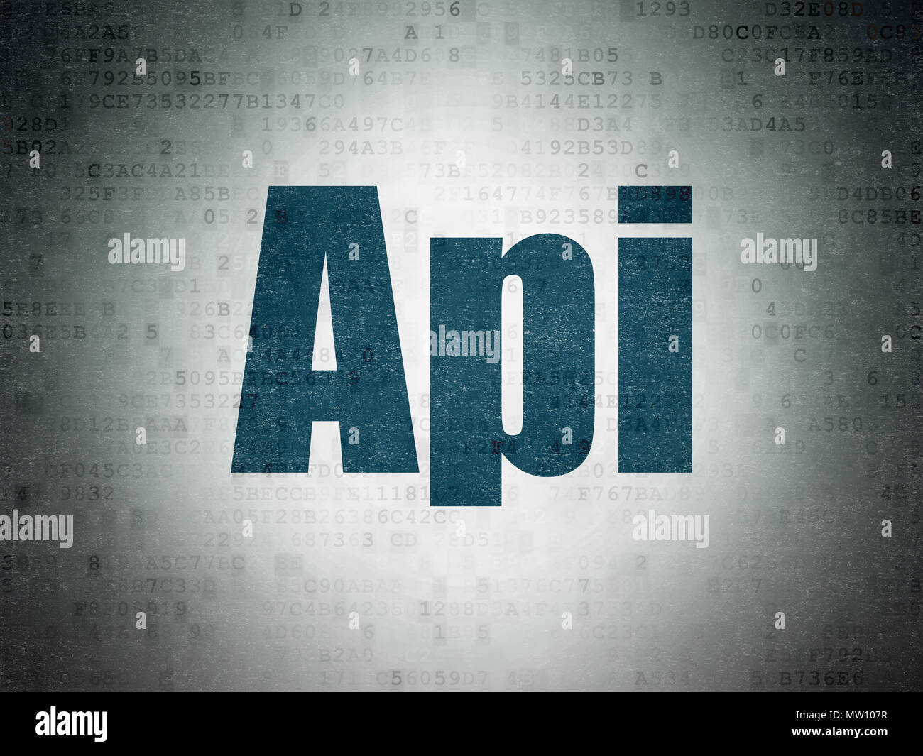 Software concept: Painted blue word Api on Digital Data Paper ...