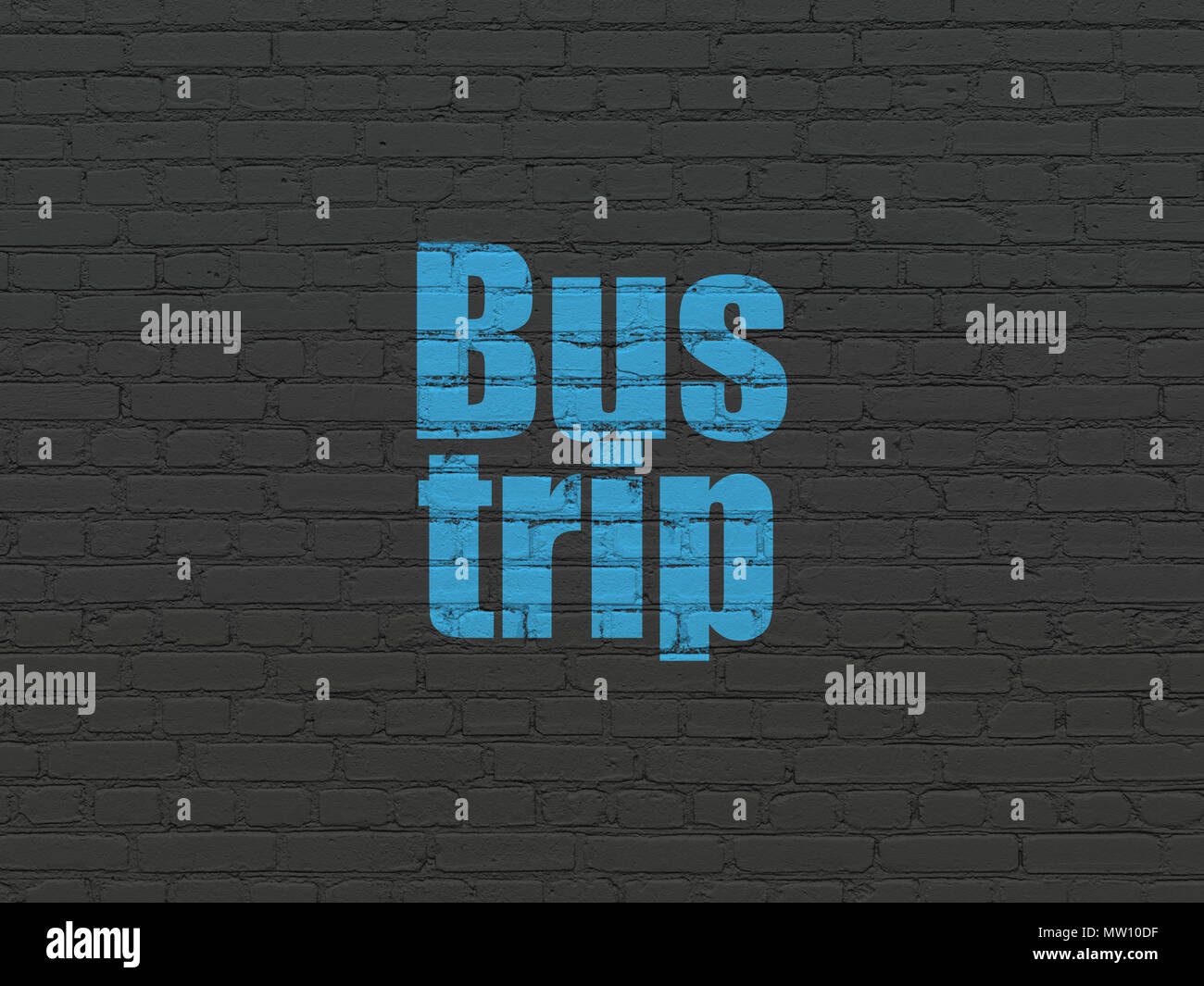 Vacation concept: Painted blue text Bus Trip on Black Brick wall ...