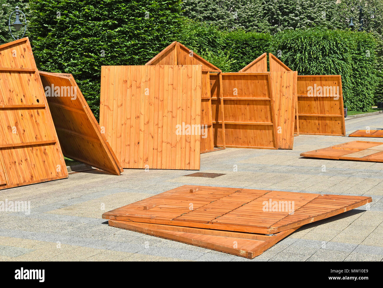 Mobil home wood panels ready to build together Stock Photo - Alamy