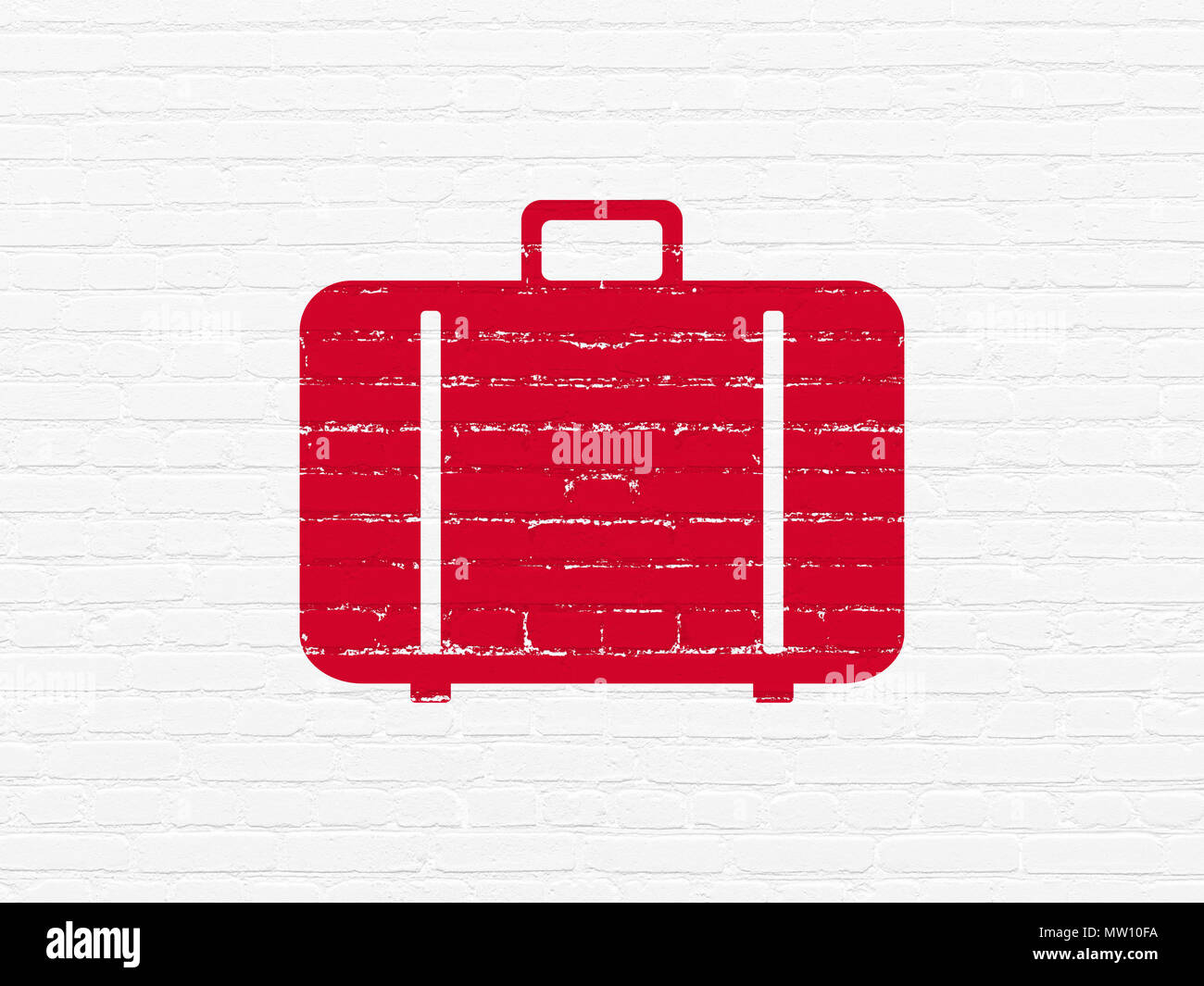 Vacation concept: Painted red Bag icon on White Brick wall background ...