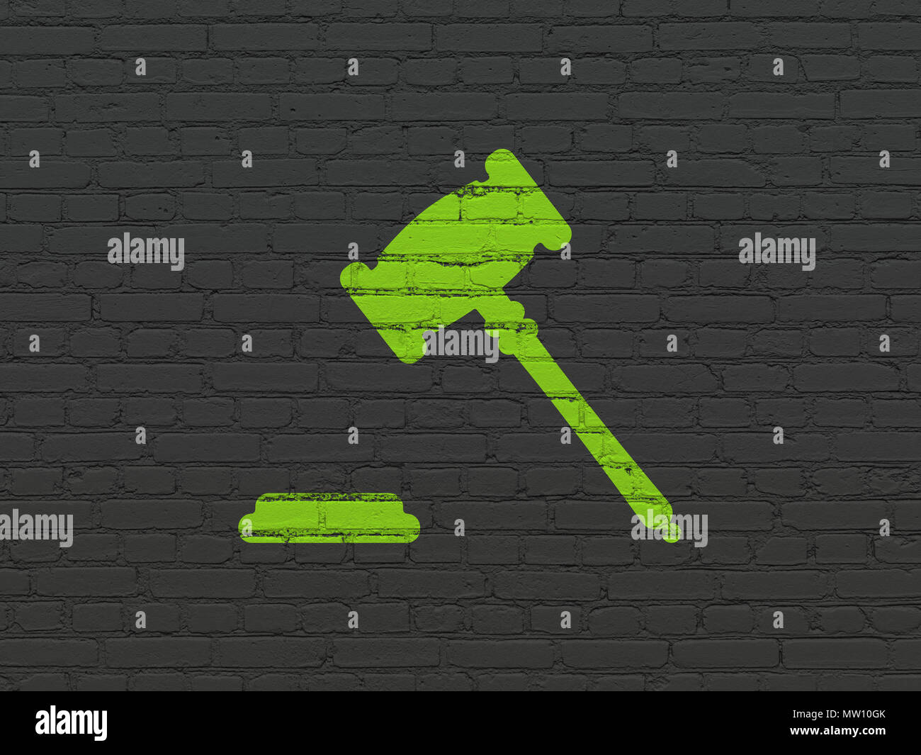 Law concept: Painted green Gavel icon on Black Brick wall background ...