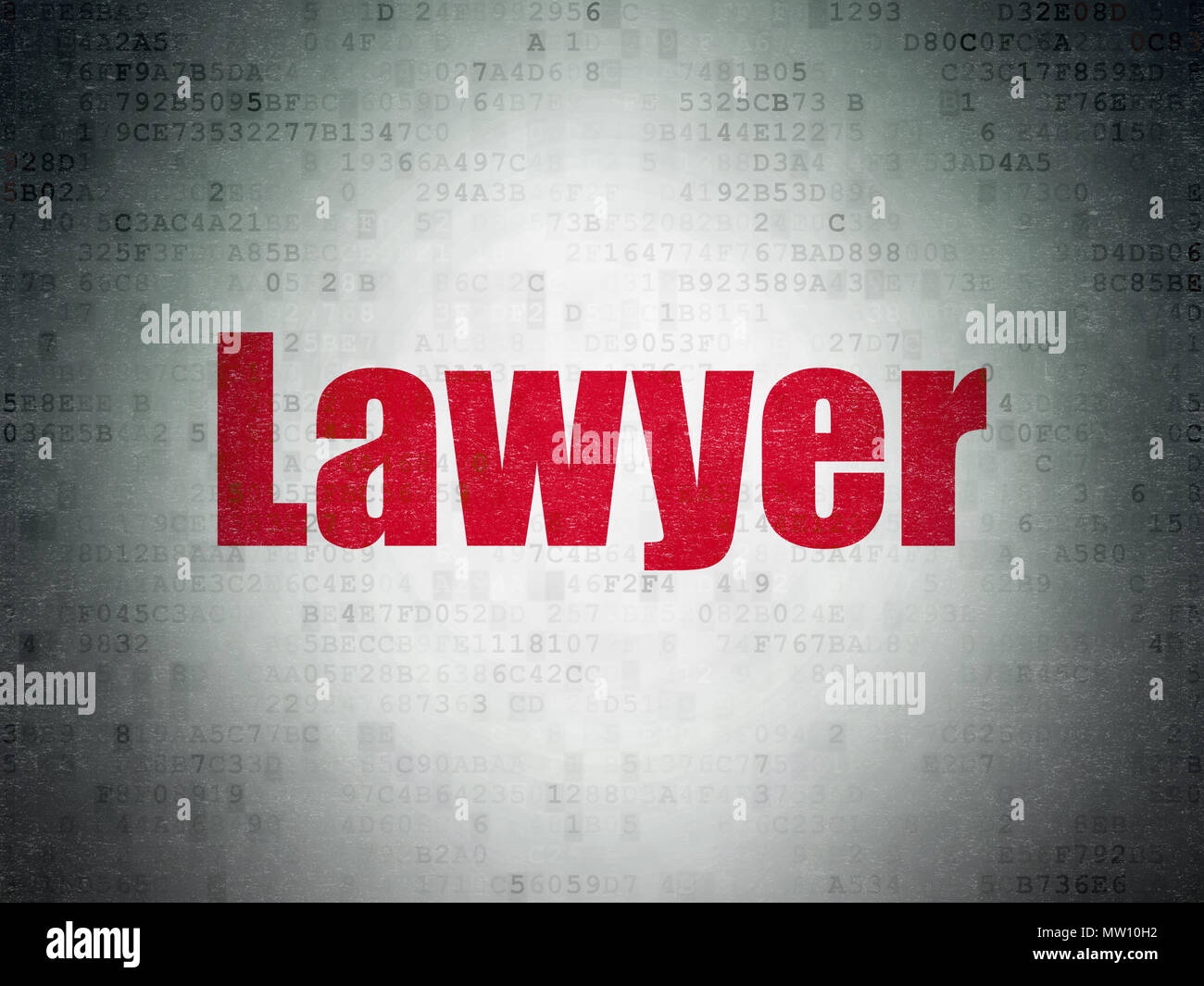 Law concept: Painted red word Lawyer on Digital Data Paper background ...