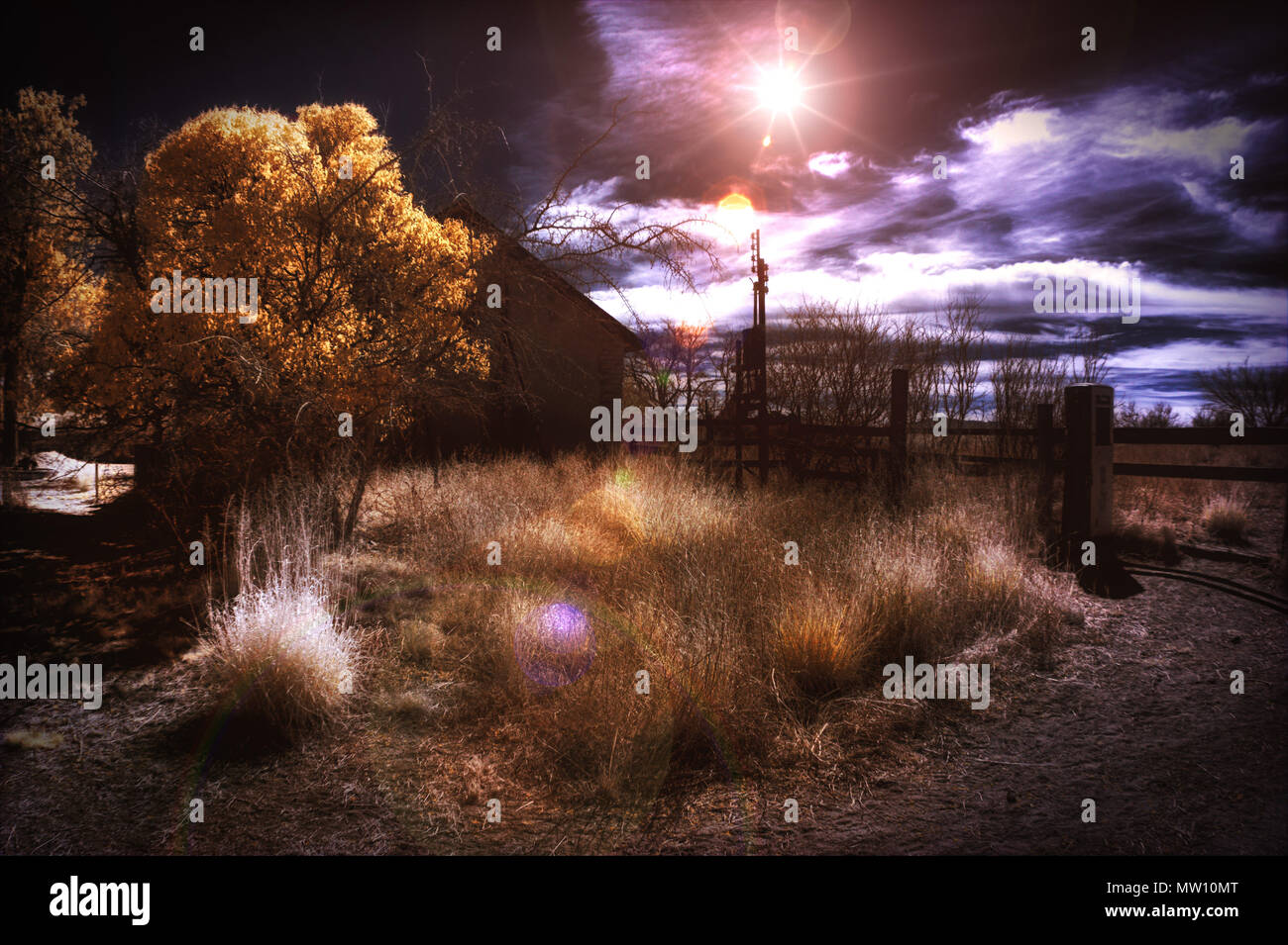 Infrared False Color Sunset Rural Scene Stock Photo - Alamy