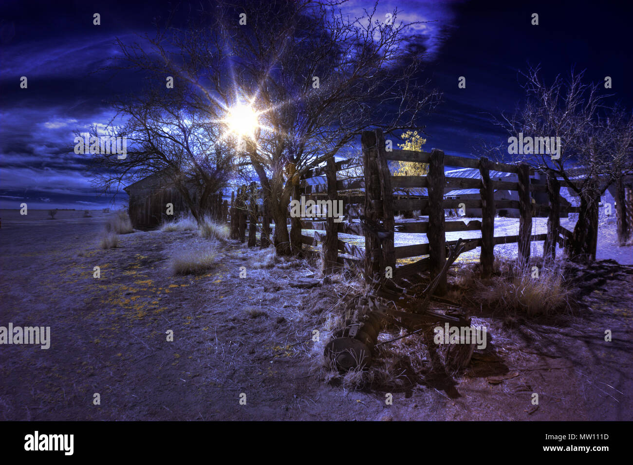 Infrared False Color Sunset Rural Scene Stock Photo - Alamy