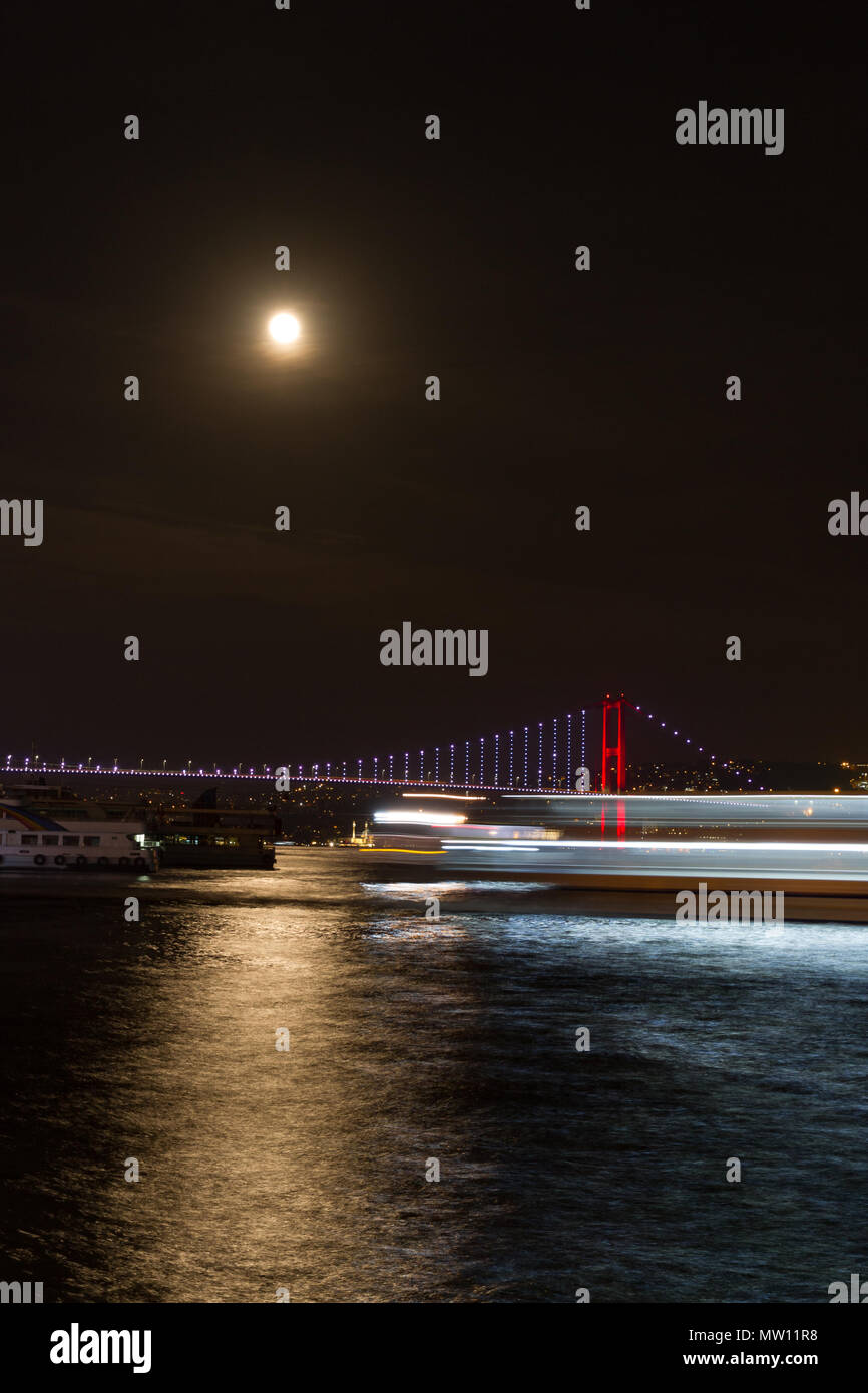 Super Blue Blood Moon over Bosphorus Strait, Istanbul City, Turkey ...