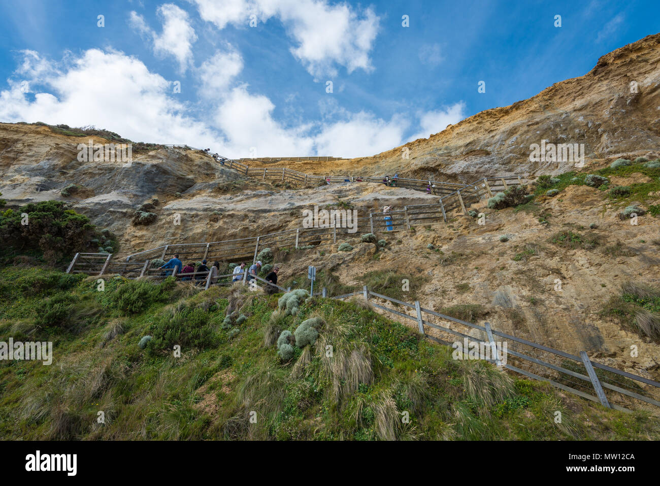 Gibson Steps leading to a beach of limestone stacks, Port Campbell ...