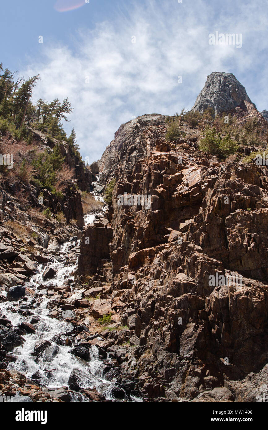 A stream running through the mountains in California on a clear spring ...