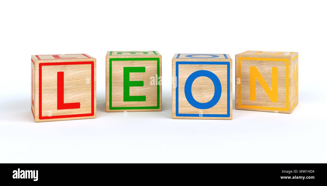 The name leon written with Isolated wooden toy cubes Stock Photo - Alamy
