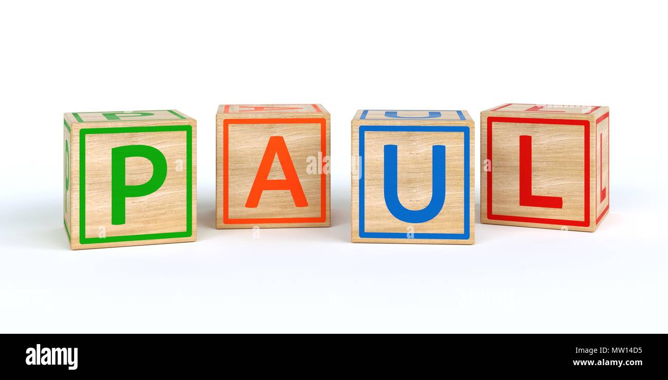 The name paul written with Isolated wooden toy cubes Stock Photo - Alamy