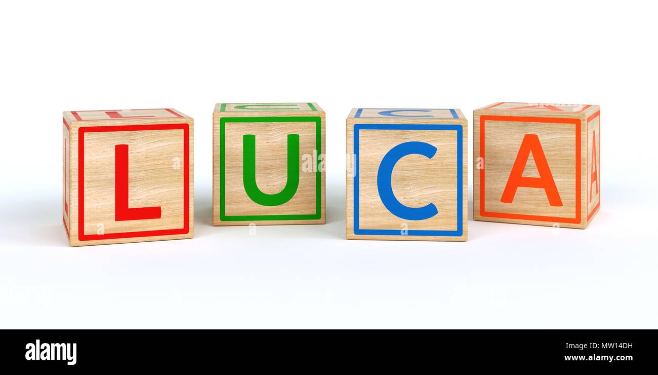 The name luca written with Isolated wooden toy cubes Stock Photo - Alamy
