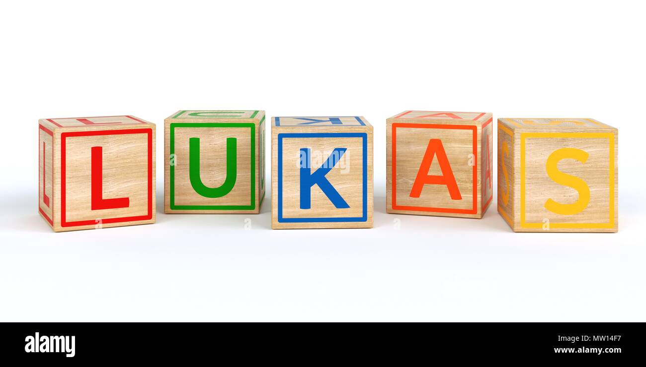 The name lukas written with Isolated wooden toy cubes Stock Photo - Alamy