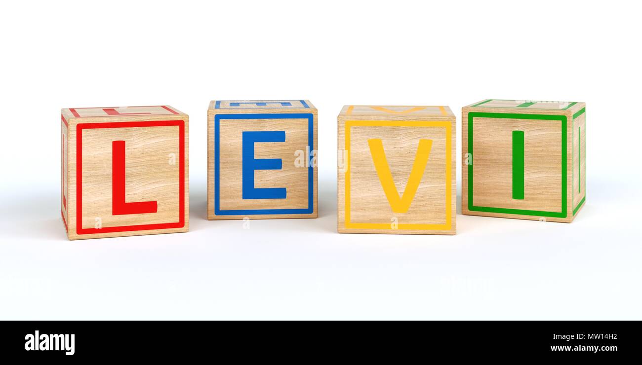 The name levi written with Isolated wooden toy cubes Stock Photo - Alamy