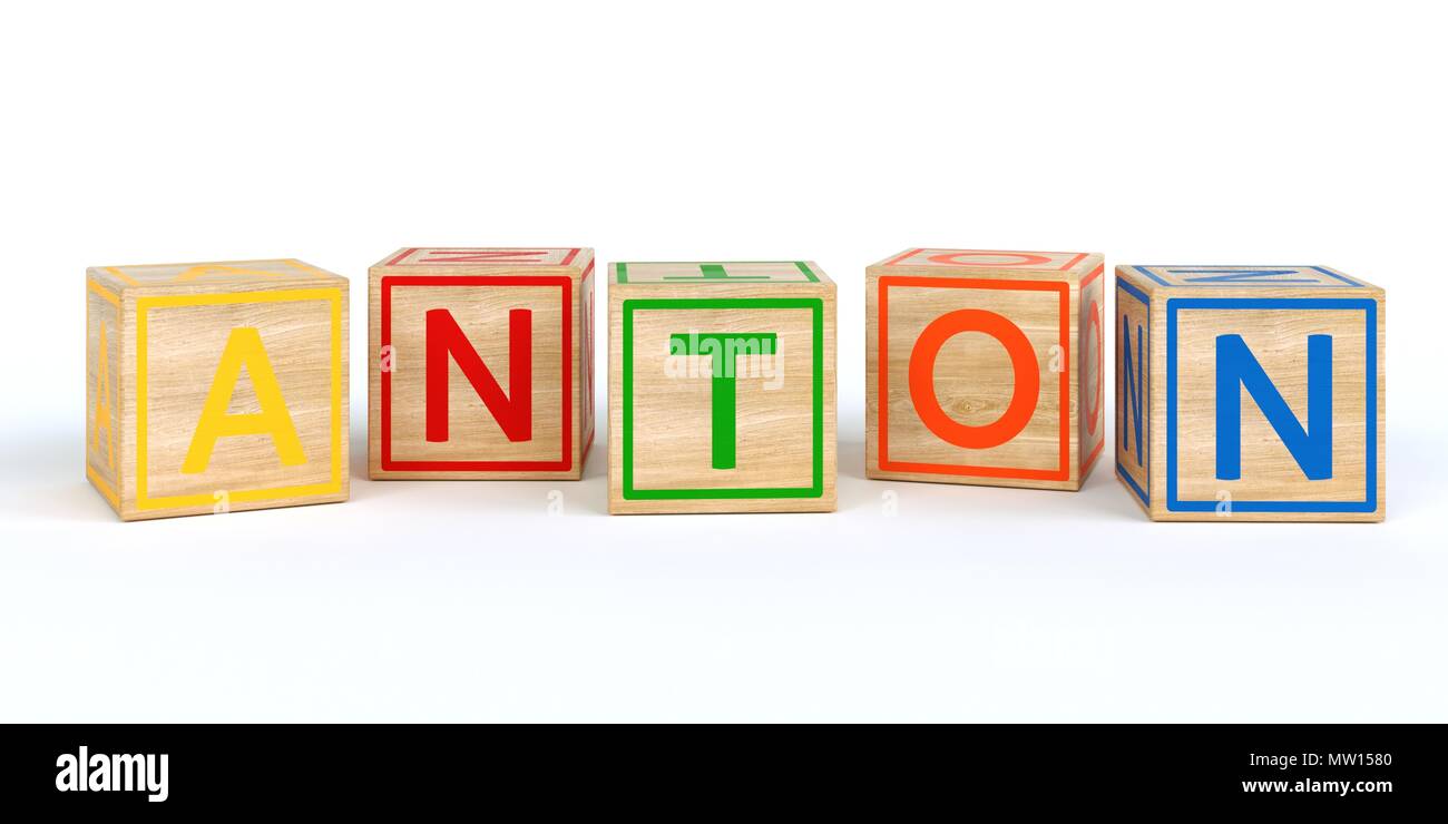 The name anton written with Isolated wooden toy cubes Stock Photo - Alamy