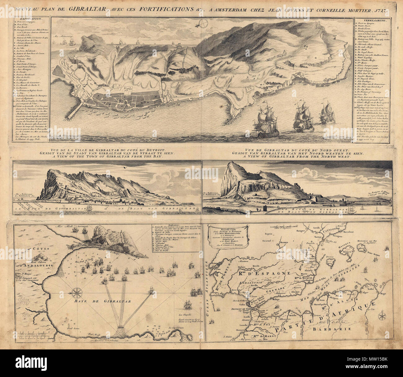 . English: Map showing a plan of Gibraltar with its fortifications. It ...