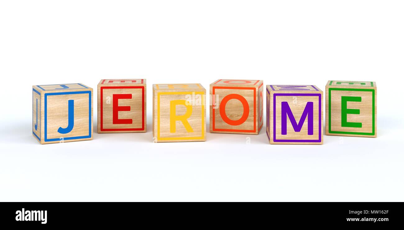 The name jerome written with Isolated wooden toy cubes Stock Photo - Alamy