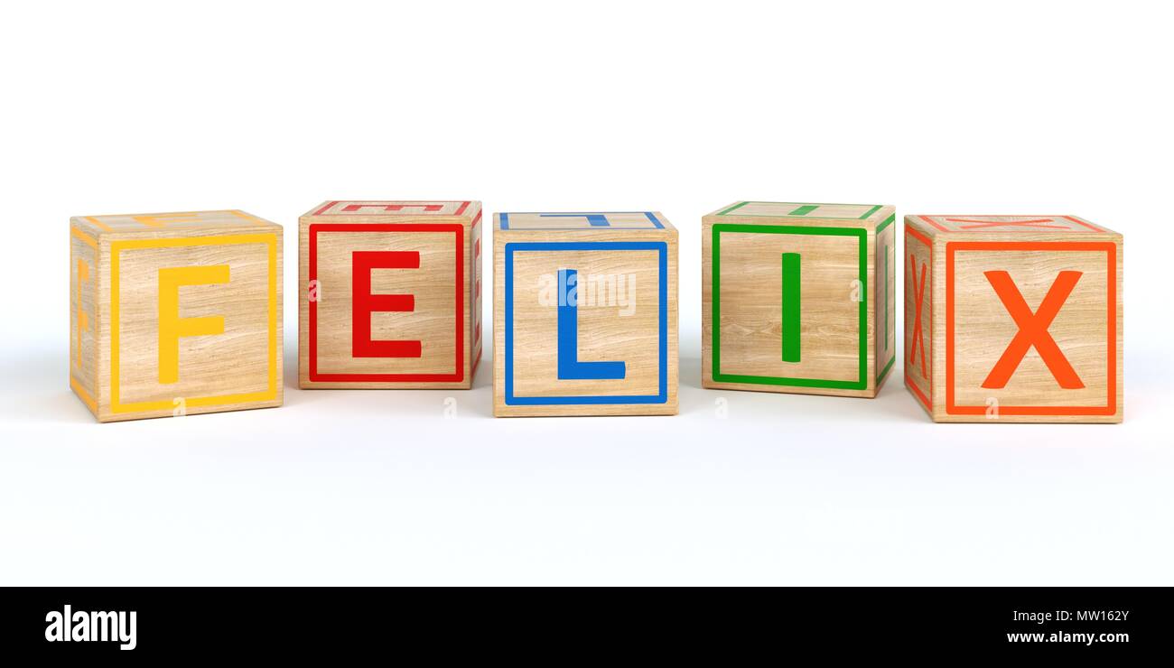 The name felix written with Isolated wooden toy cubes Stock Photo - Alamy