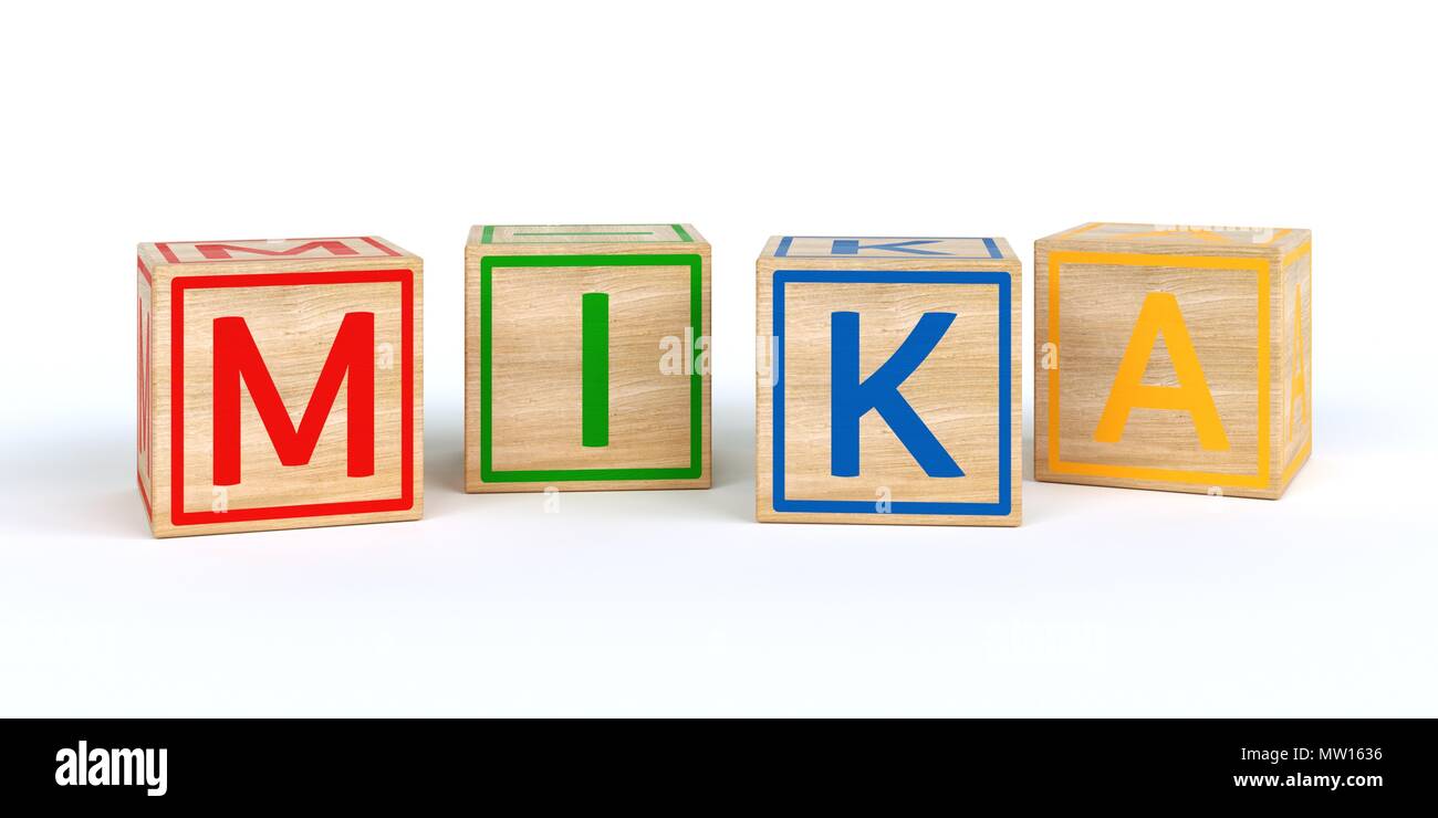 The name mika written with Isolated wooden toy cubes Stock Photo - Alamy
