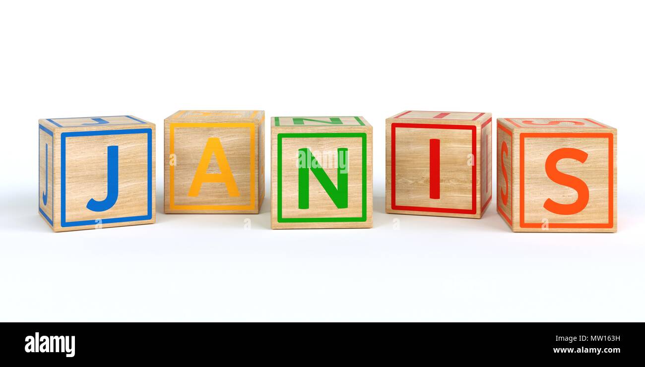 The name janis written with Isolated wooden toy cubes Stock Photo - Alamy
