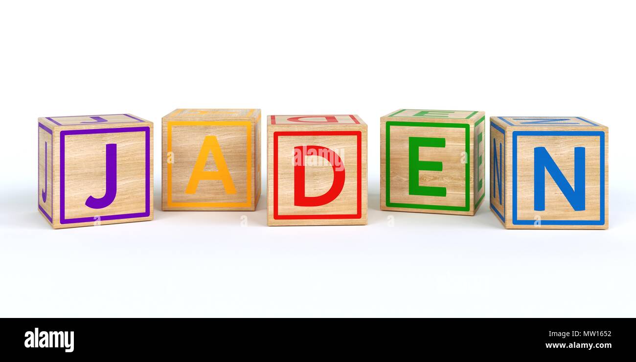 The name jaden written with Isolated wooden toy cubes Stock Photo - Alamy