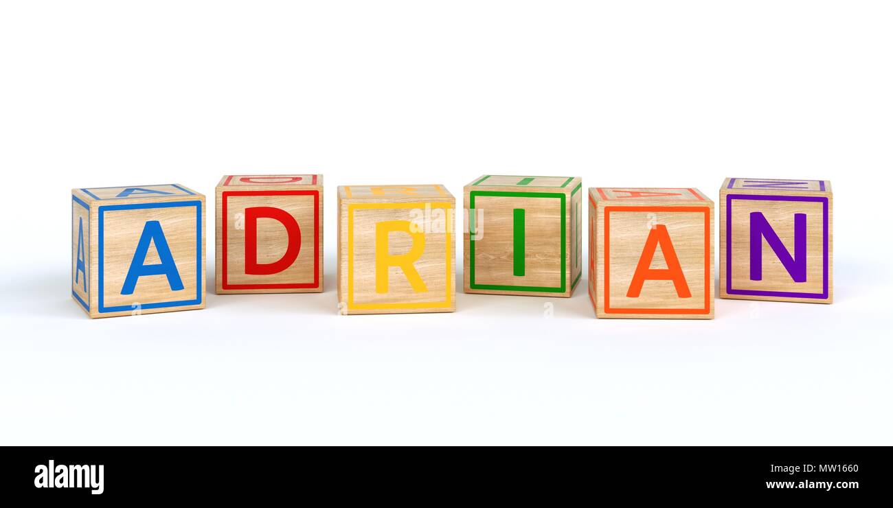 The name adrian written with Isolated wooden toy cubes Stock Photo - Alamy