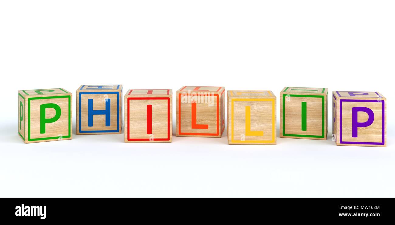 The name phillip written with Isolated wooden toy cubes Stock Photo - Alamy