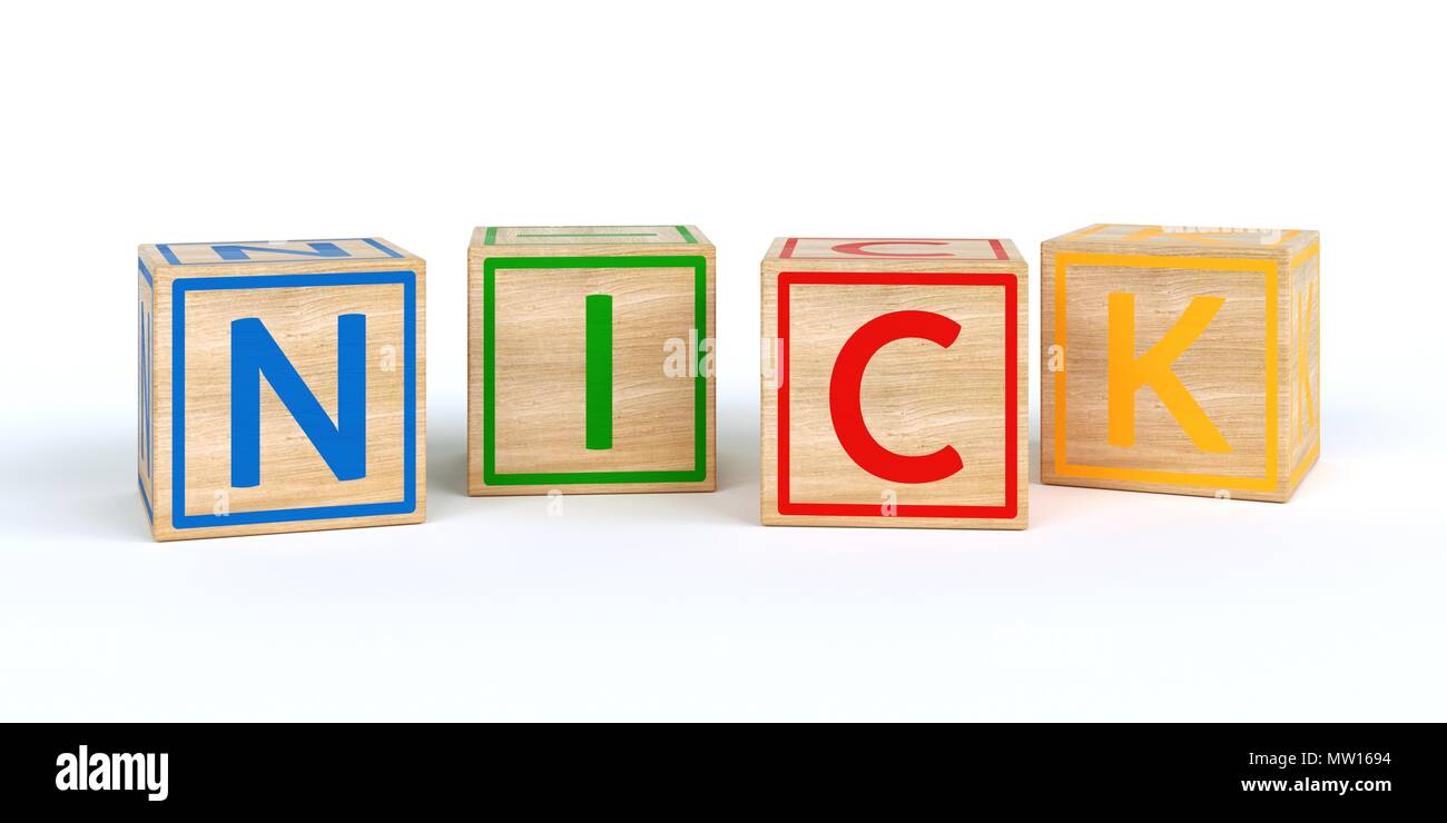 The name nick written with Isolated wooden toy cubes Stock Photo - Alamy