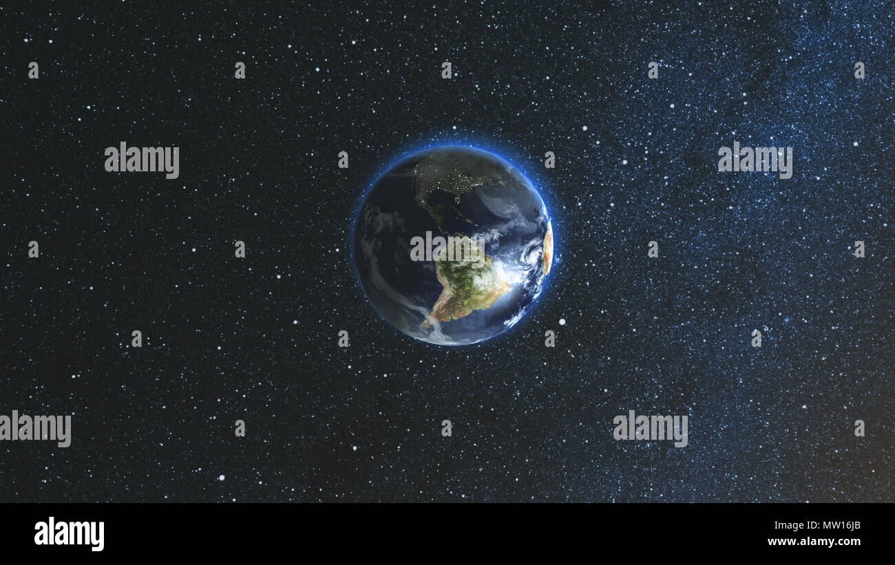 Realistic Earth Planet, rotating on its axis in space against the ...