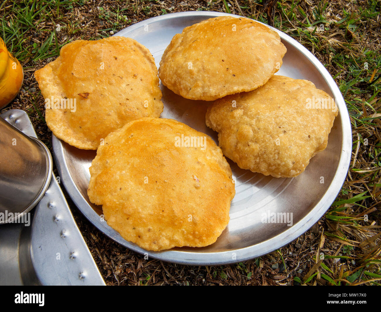 Indian bathoora or bathura bread, Panar River, Kumaon Hills ...
