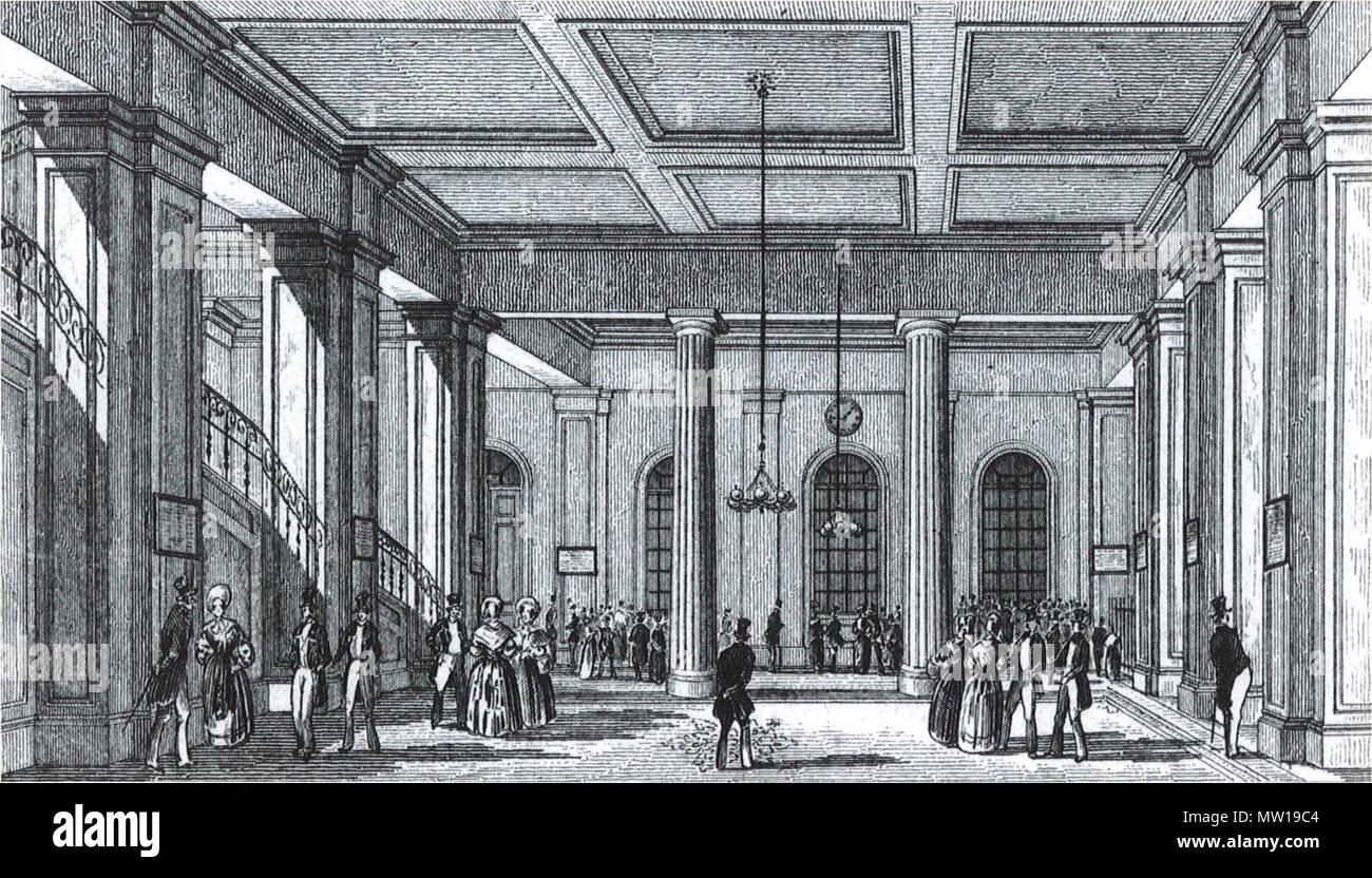. Das Vestibuel des Suedbahnhofes (Gloggnitzer Bahnhof), in Wien. 1842 ...
