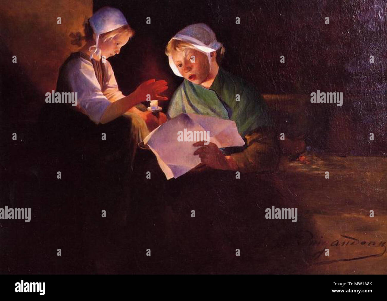 . Reading . English: Oil painting reproduction of Ferdinand du ...