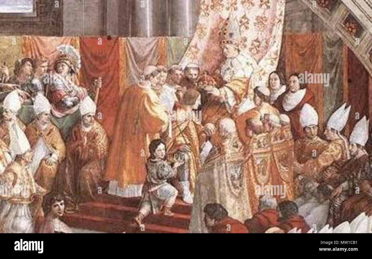 . The Coronation of Charlemagne by Rafael, 1516-1517. Charlemagne was ...
