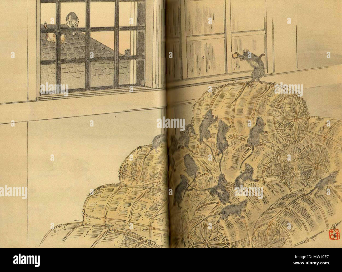 . English: A woodblock illustration of 'The Mice in Council' in the ...