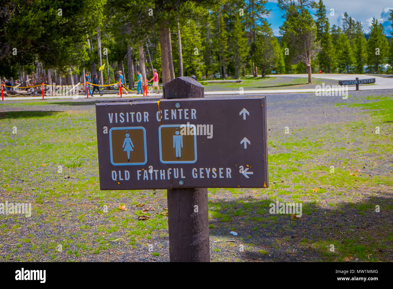 YELLOWSTONE, MONTANA, USA MAY 24, 2018: Close up of informative sign of ...