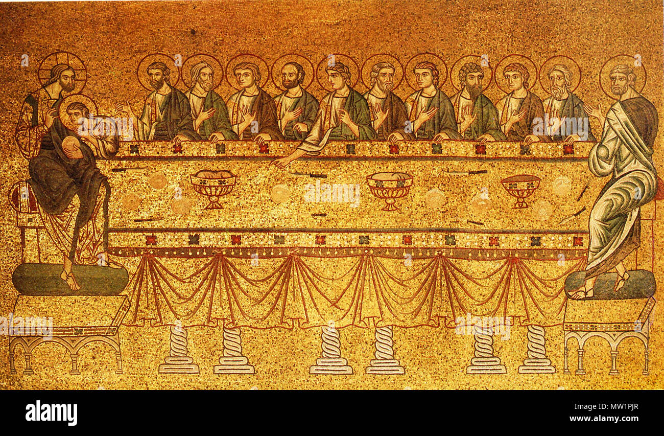 . English: The Last Supper (Mosaic in Basilica di San Marco) . 13th ...
