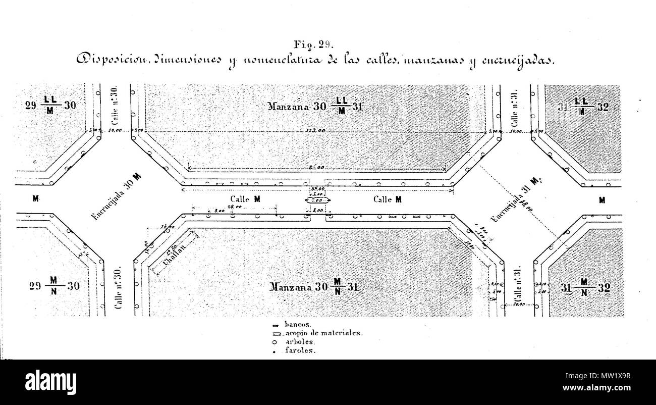 . Català: Eixample de Barcelona. Plànol de l'encreuament de carrers en ...
