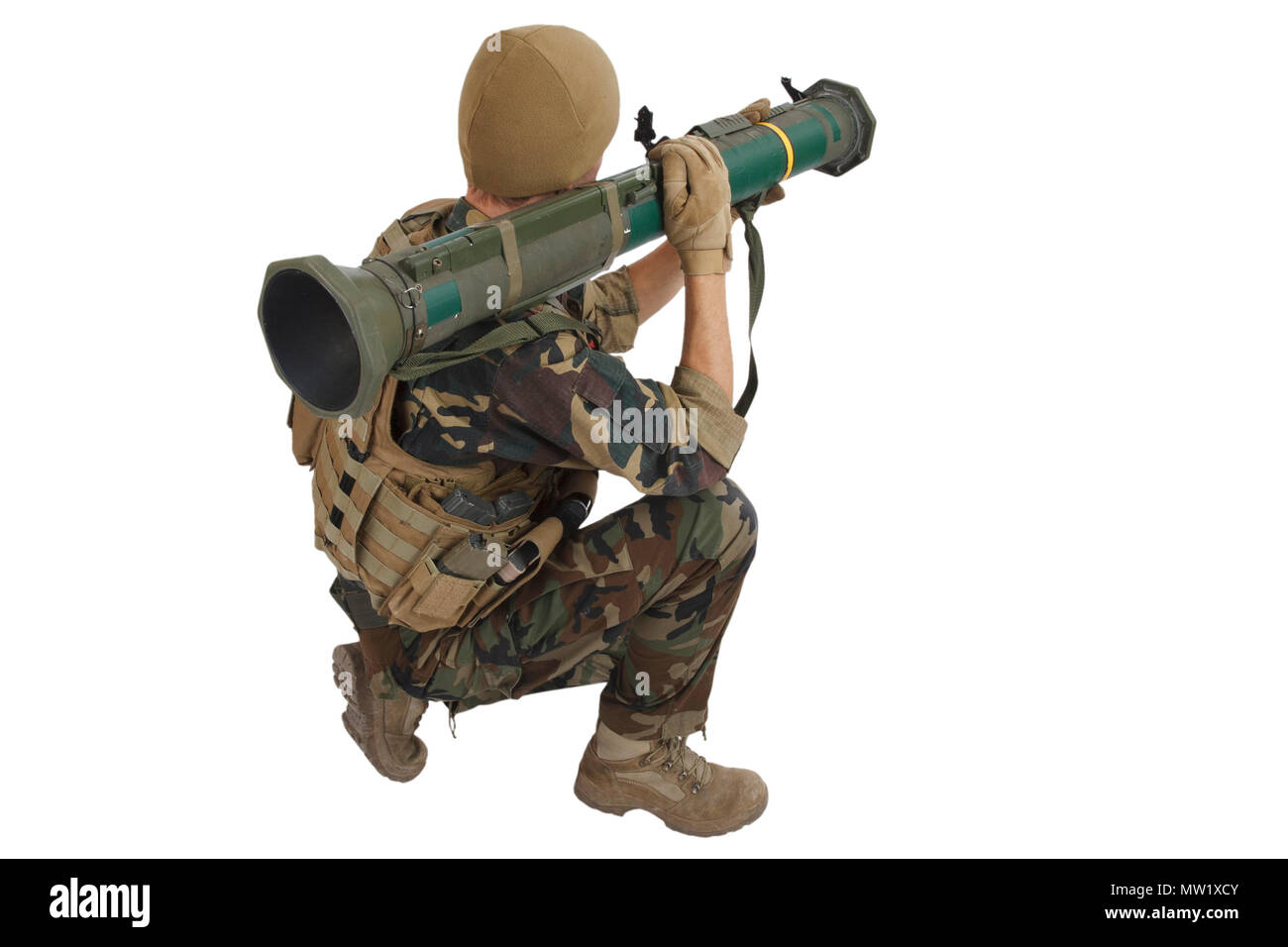 Private Military Company operator with AT4 rocket launcher isolated on ...