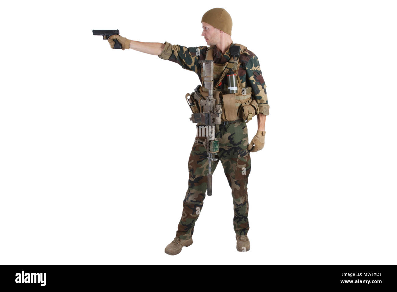 Private Military Company operator with hand gun Stock Photo - Alamy