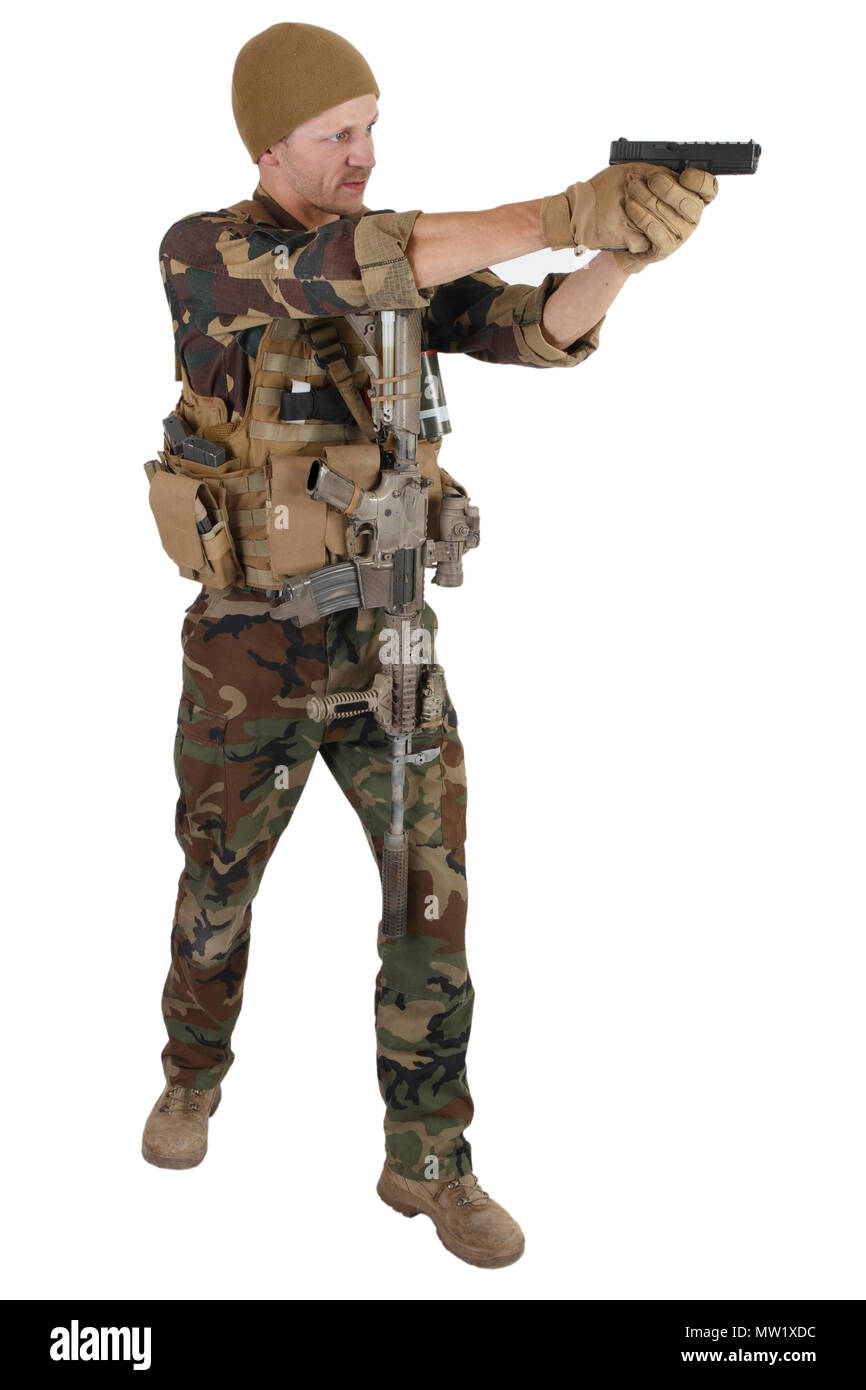 Private Military Company operator with hand gun Stock Photo - Alamy