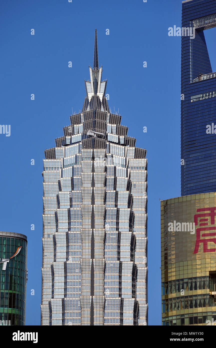 Close-up view of Pudong skyline, depicting the Jin Mao tower and pagoda ...