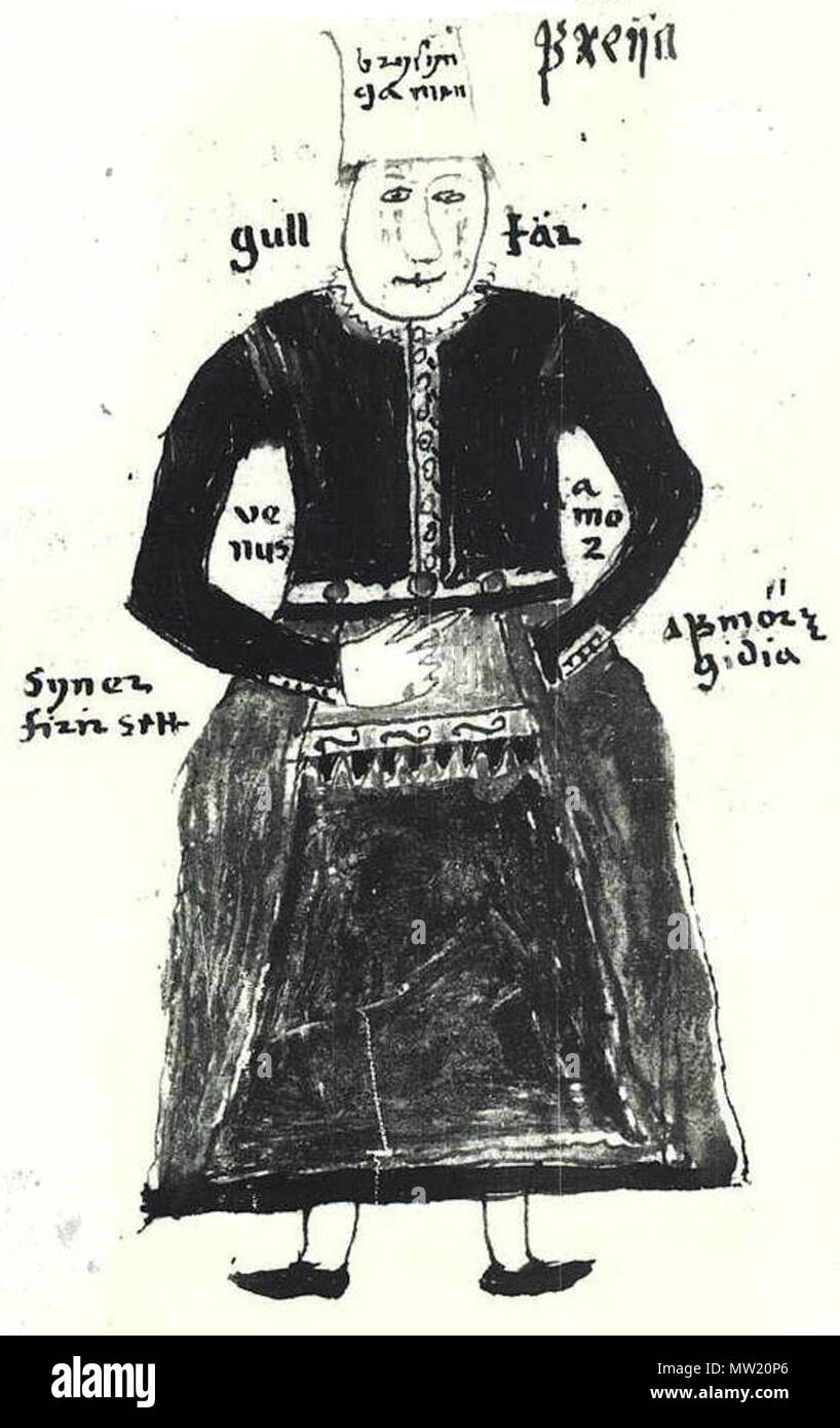 . An illustration of the Norse goddess Freyja, from an Icelandic 17th ...