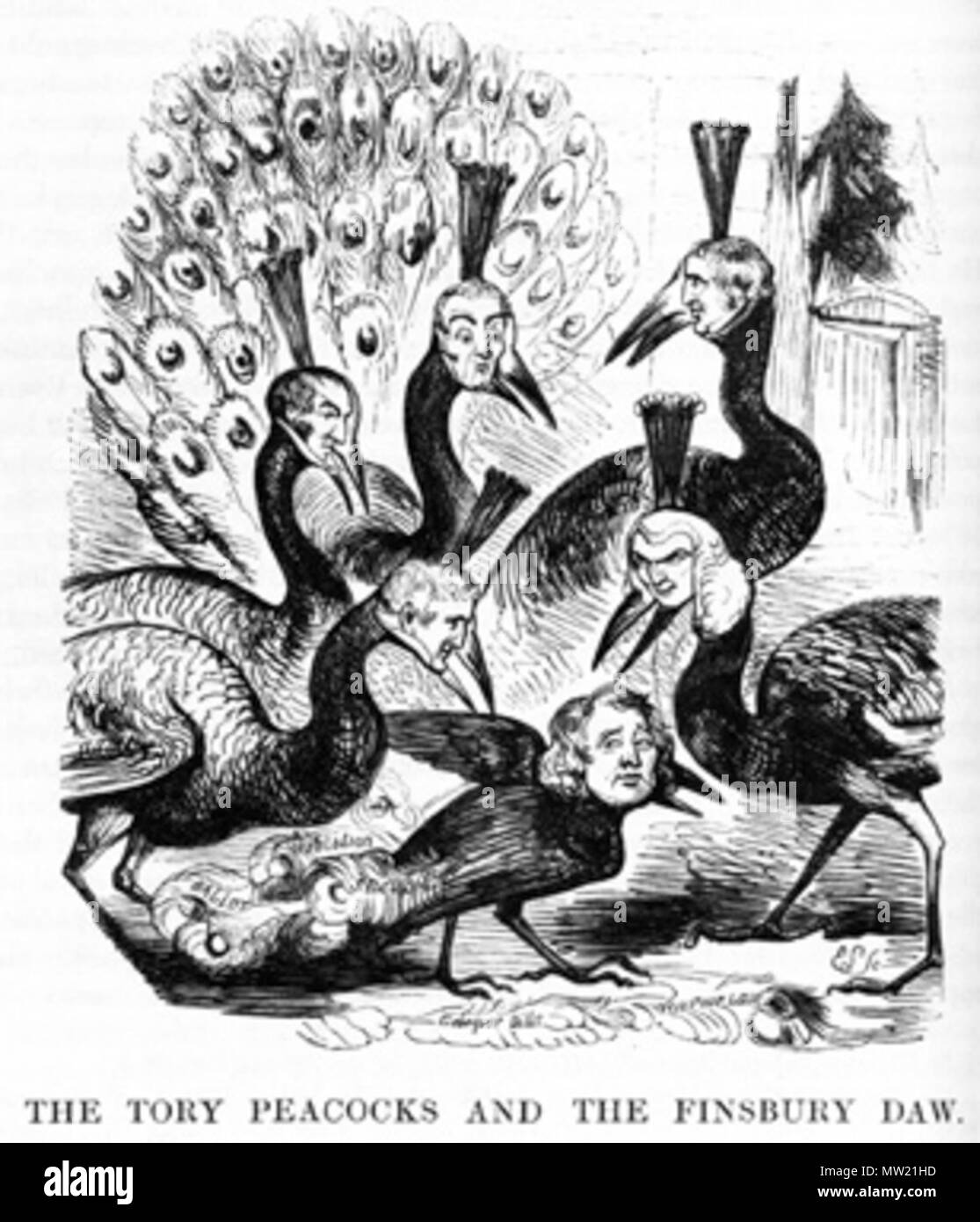 . English: Cartoon of Thomas Wakley plucking feathers from some of the ...