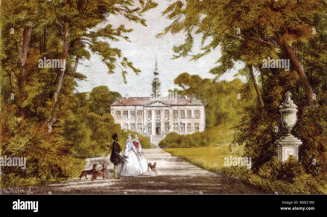 . Deutsch: Wandsbeker Schloss, vermutlich Südansicht, kolorierte ...