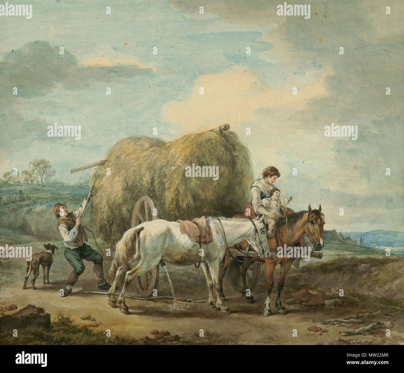 . Deutsch: Wilhelm von Kobell (1766–1853): Der Heuwagen, 1788. Aquarell ...