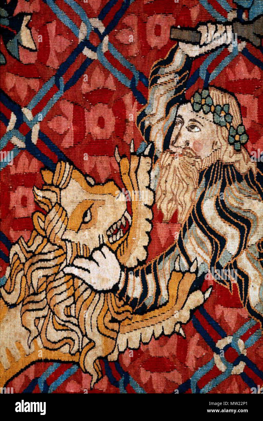 . Wild Men and Moors, Detail (3/12), Warp: linen Wefts: wool; tapestry ...