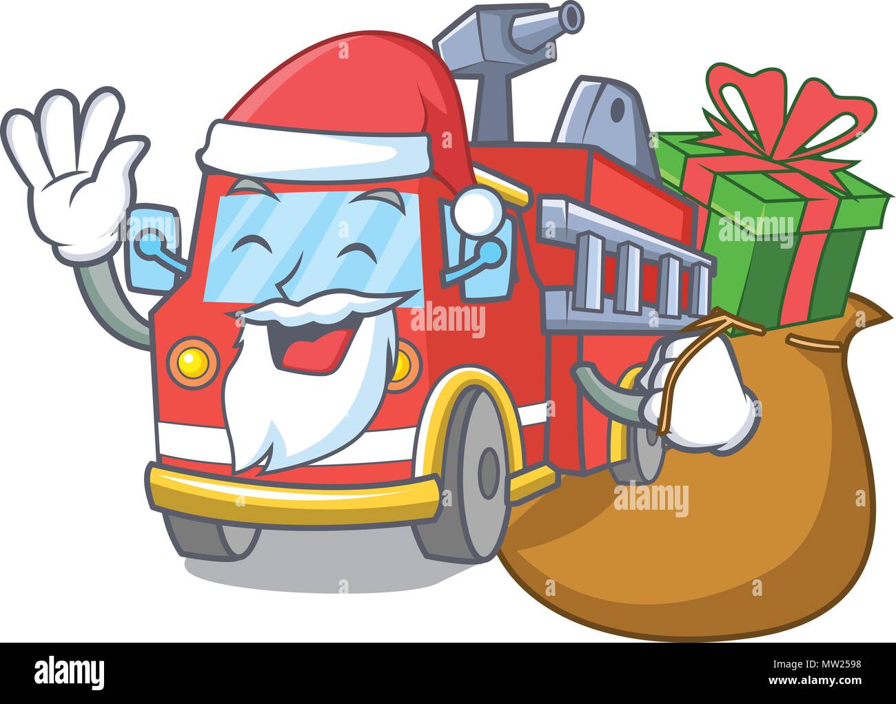 Santa with gift fire truck mascot cartoon Stock Vector Image & Art - Alamy